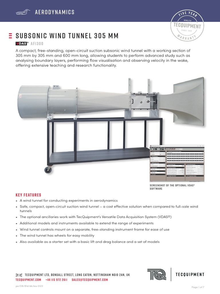 AF1300 Subsonic Wind Tunnel Datasheet | PDF | Airfoil | Pressure ...