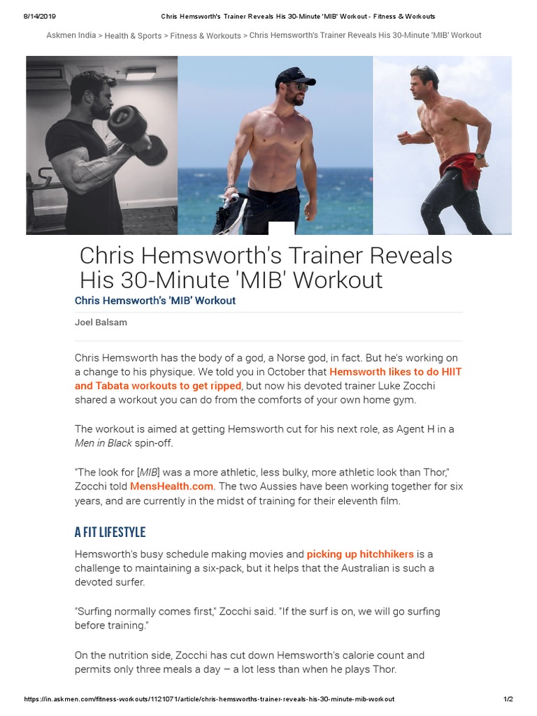 Chris Hemsworth's Trainer Reveals His 30-Minute 'MIB' Workout - Fitness ...