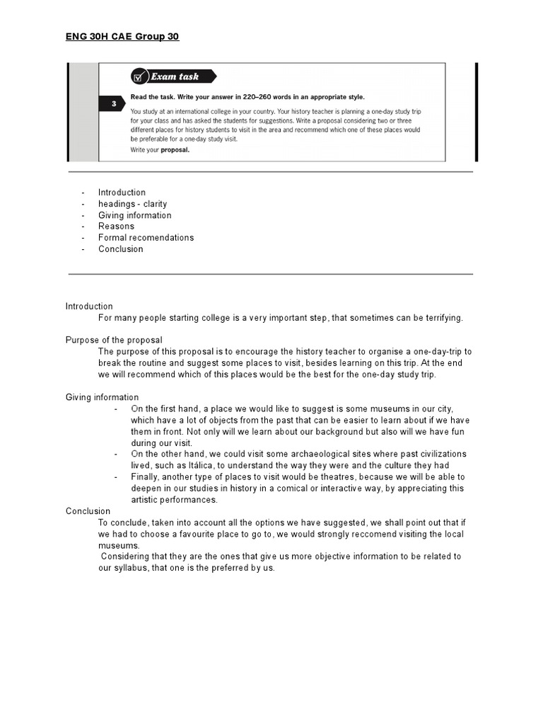 ENG 30H CAE Group 30 One-Day Study Trip Proposal | PDF