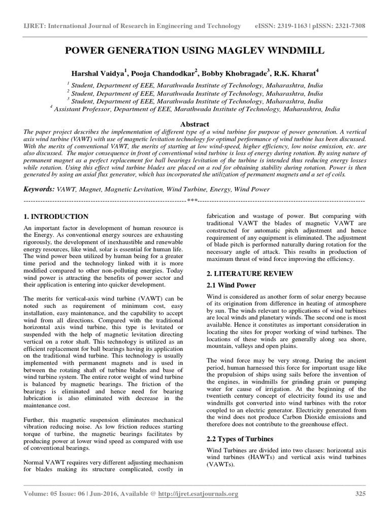Power Generation Using Maglev Windmill | PDF | Wind Turbine | Electric Generator