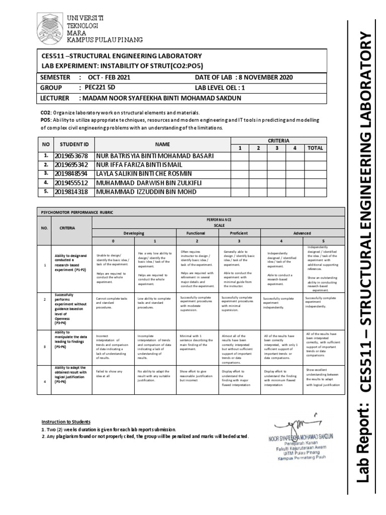 LAB REPORT BUCKLING OF STRUTS (Reference) | PDF | Buckling | Mechanical ...