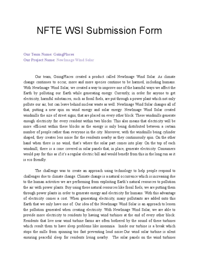 Nfte Wsi Submission Form | PDF | Wind Turbine | Solar Energy