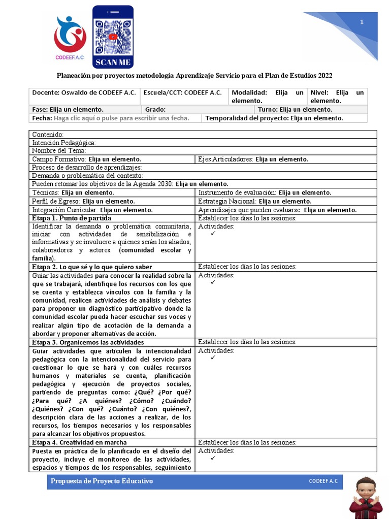 Formato Editable para Planeación Metodología Aprendize Servicio | PDF | Plan de estudios ...