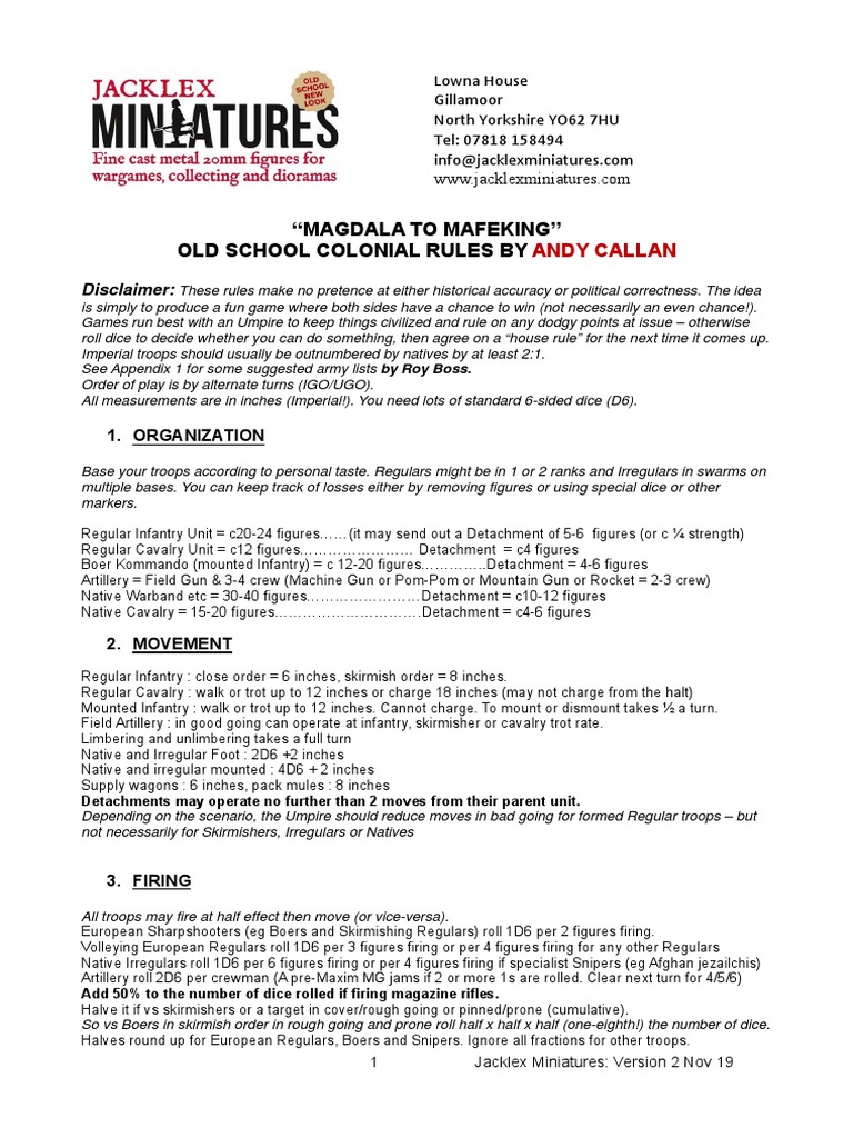Old School Colonial Rules v2 by Andy Callan | PDF | Cavalry | Artillery