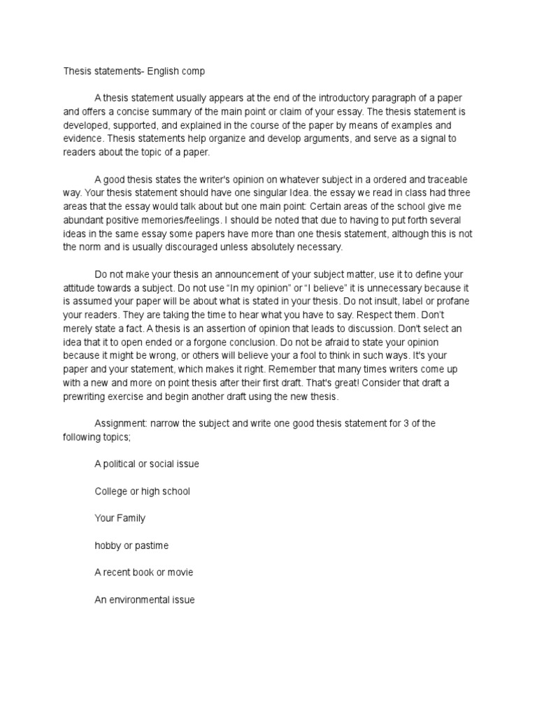 Thesis Statements - English Comp | PDF