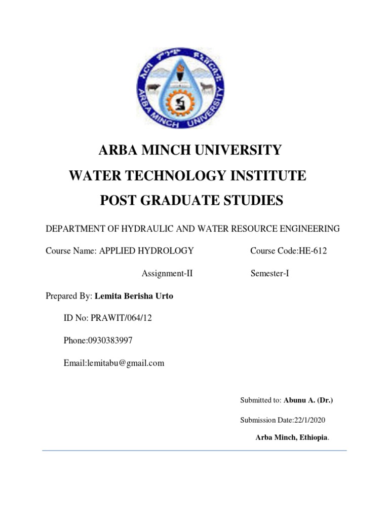 Applied Hydrology Assignment II Solution Prepared by Lemita Beriha Urto | PDF | Discharge ...