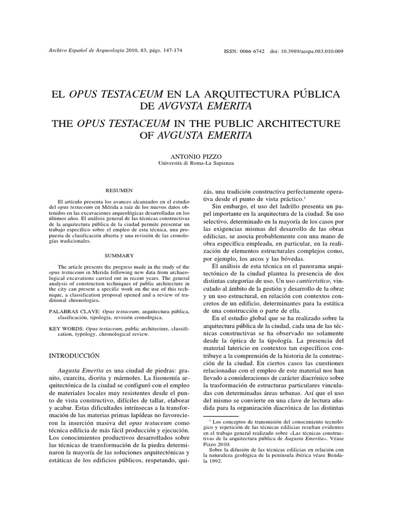 Opus Testaceum en Augusta Emerita | PDF | Bóveda (Arquitectura) | Ladrillo