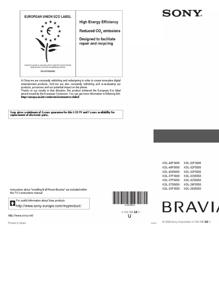 Manual Sony Bravia KDL-32P3600 (37 Páginas) | PDF | Technology & Engineering