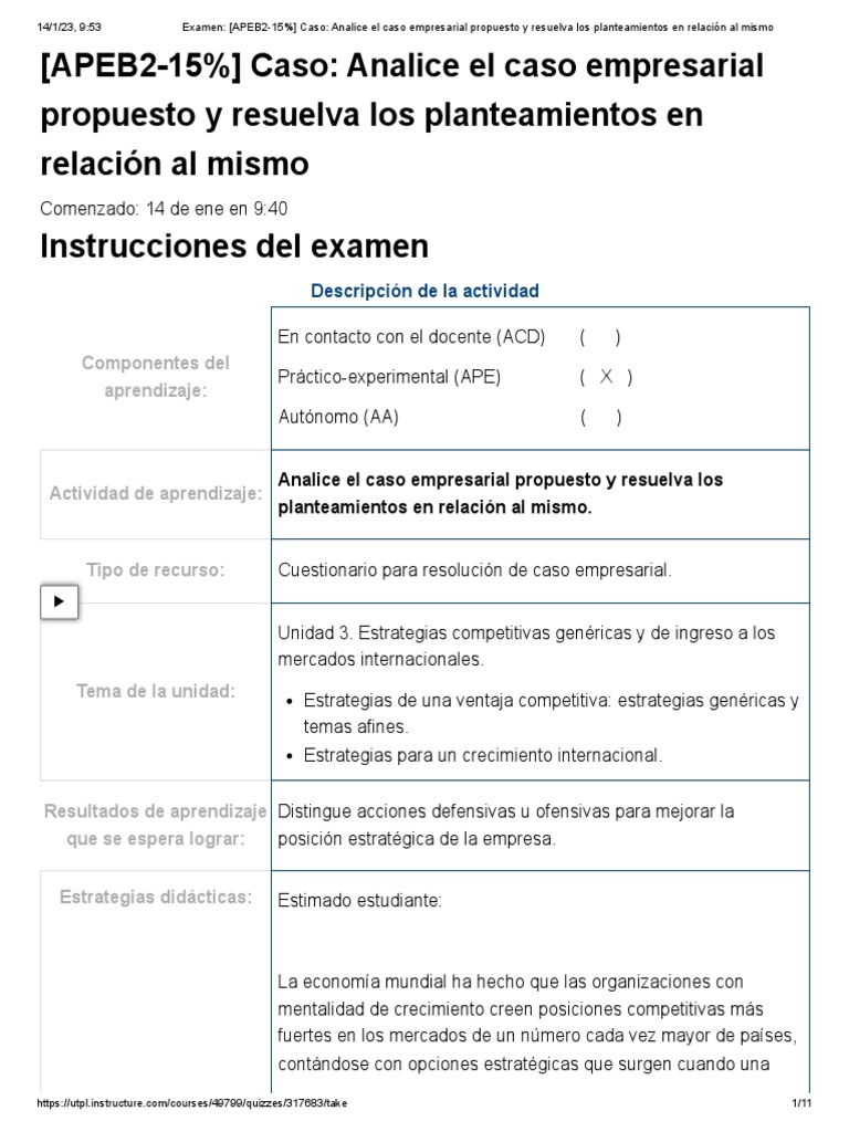 Examen - (APEB2-15%) Caso - Analice El Caso Empresarial Propuesto y Resuelva Los Planteamientos ...