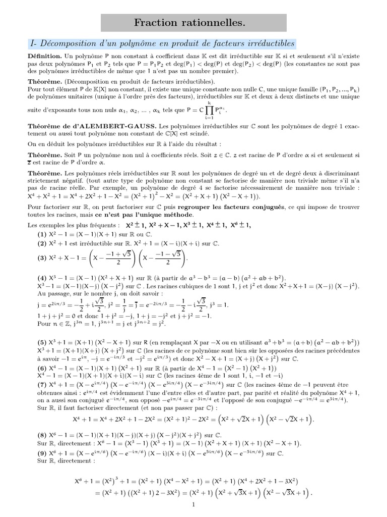 Resume Fractions-Rationnelles | PDF | Polynôme | Zéro d'une fonction