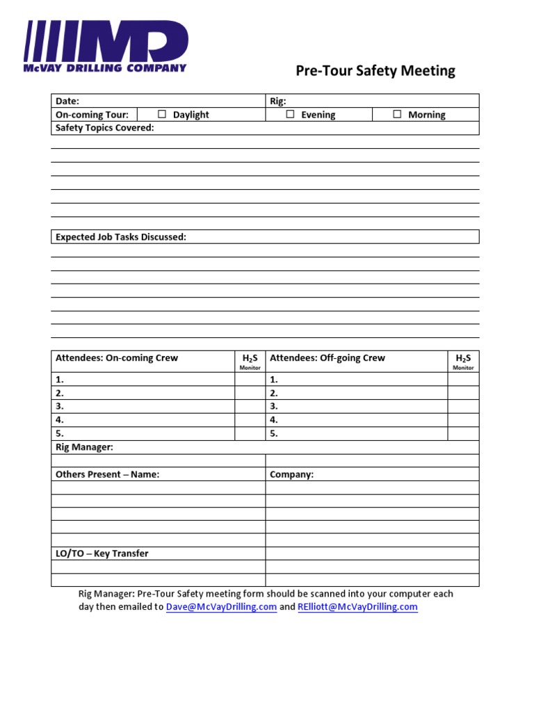 Pre-Tour Safety Meeting Form | PDF