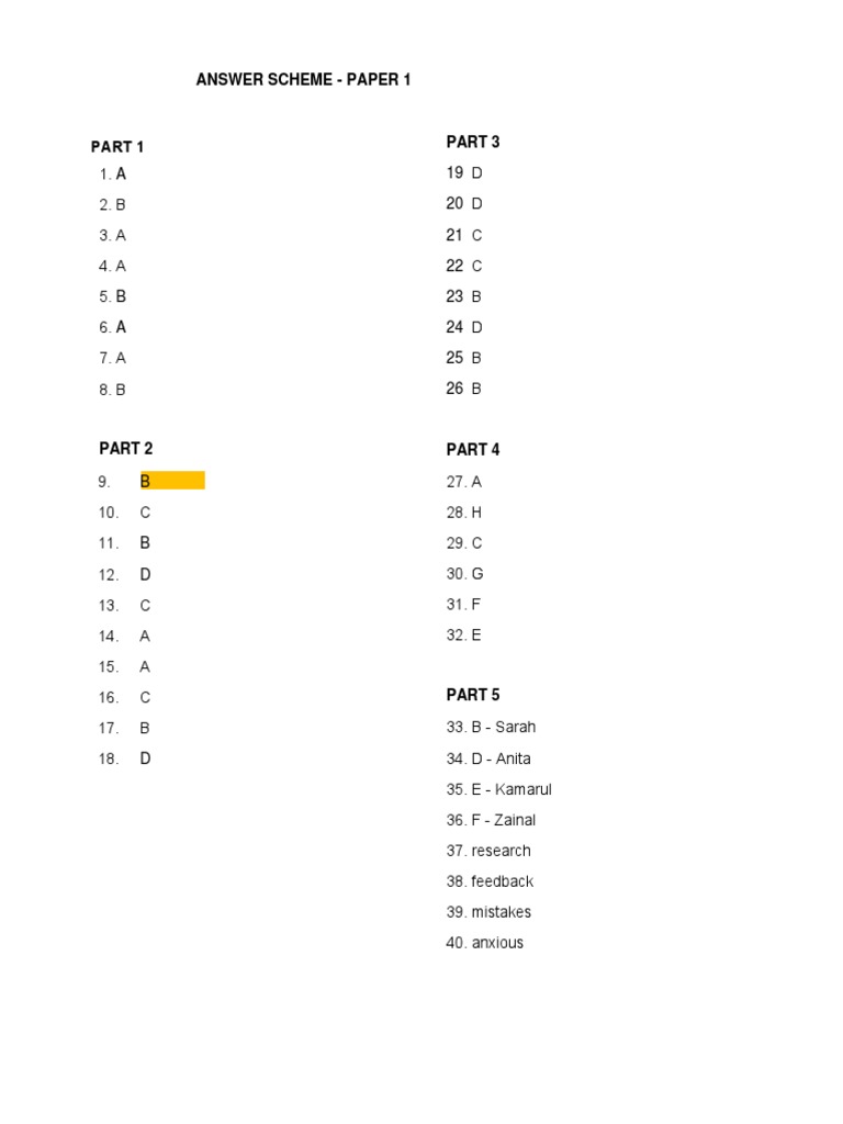 Answer Scheme - English SPM Trial 2022 | PDF