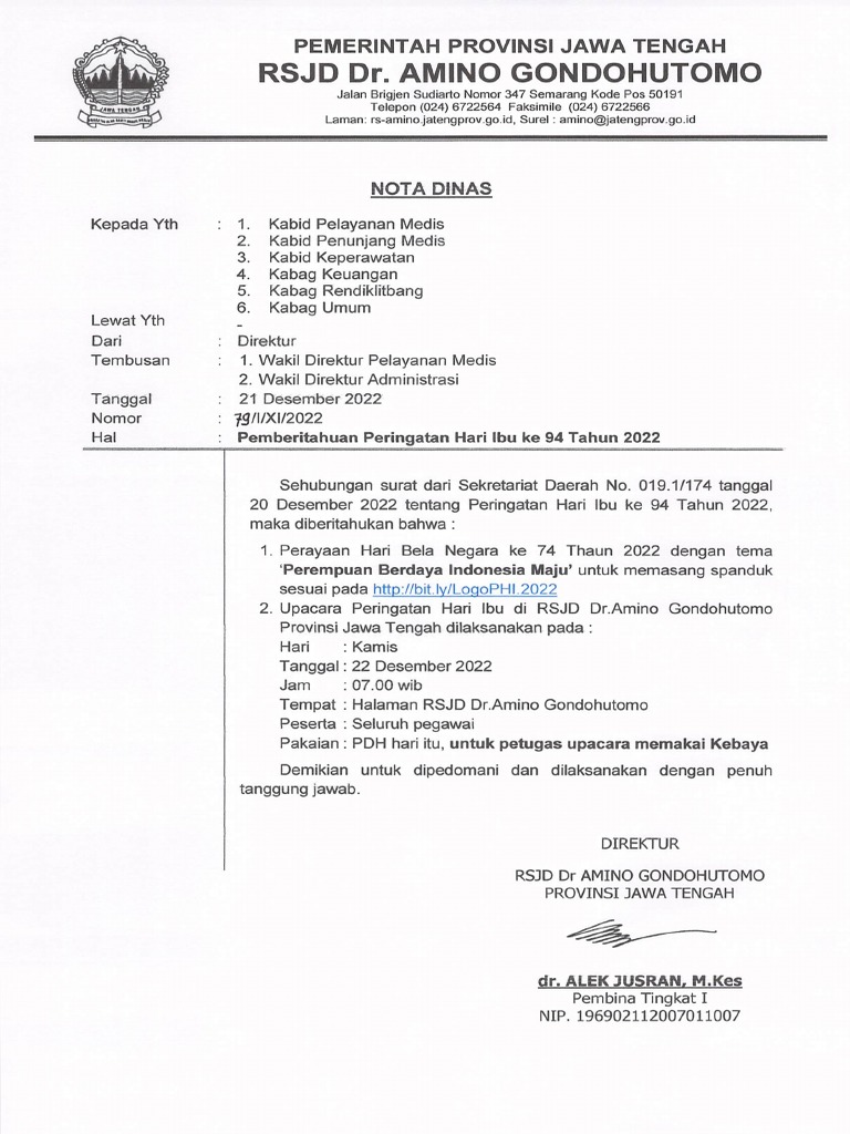 Nota Dinas Upacara Hari Ibu 2022 | PDF