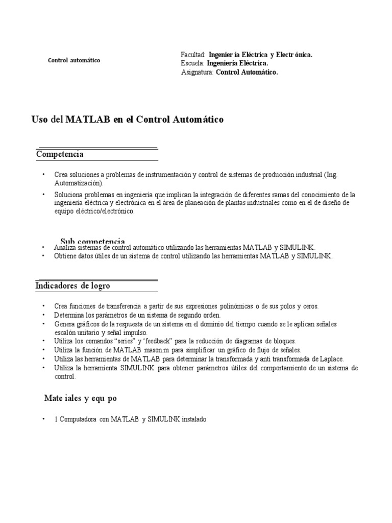Matlab - Control AutomáticoFINAL | PDF | Matlab | Matemáticas