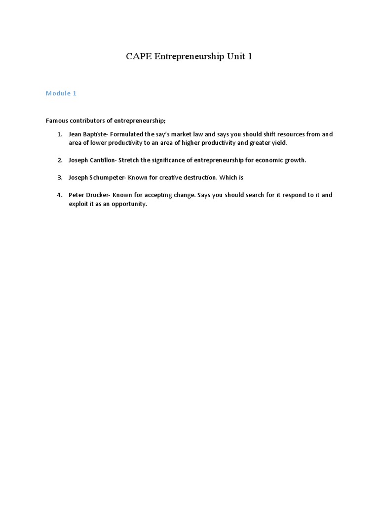 CAPE Entrepreneurship Unit 1 | PDF