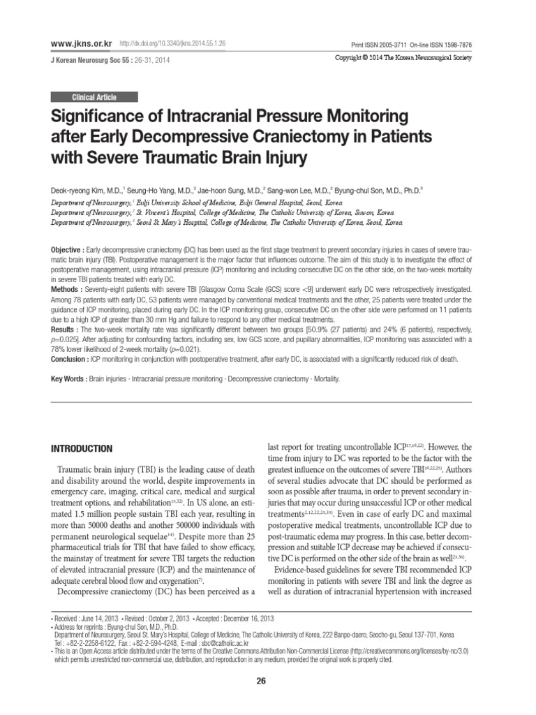 Icp Monitoring | PDF | Traumatic Brain Injury | Clinical Medicine