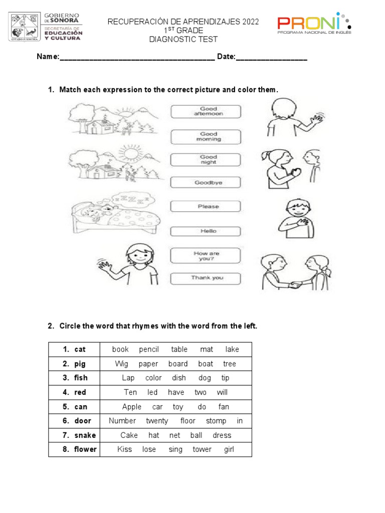 1st Grade Diagnostic Test | PDF