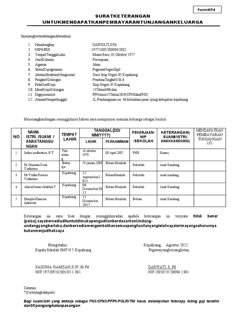 Surat Keterangan KP 4 Darwati | PDF