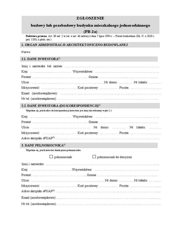 PB-2a-Zgłoszenie Budowy Lub Przebudowy Budynku Jednorodzinnego | PDF