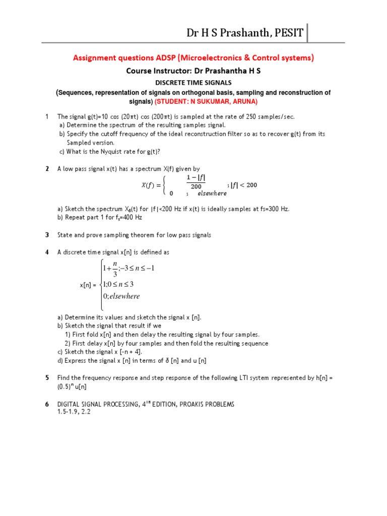 DSP Assignment | PDF | Discrete Fourier Transform | Low Pass Filter DSP Assignment | PDF | Discrete Fourier Transform | Low Pass Filter