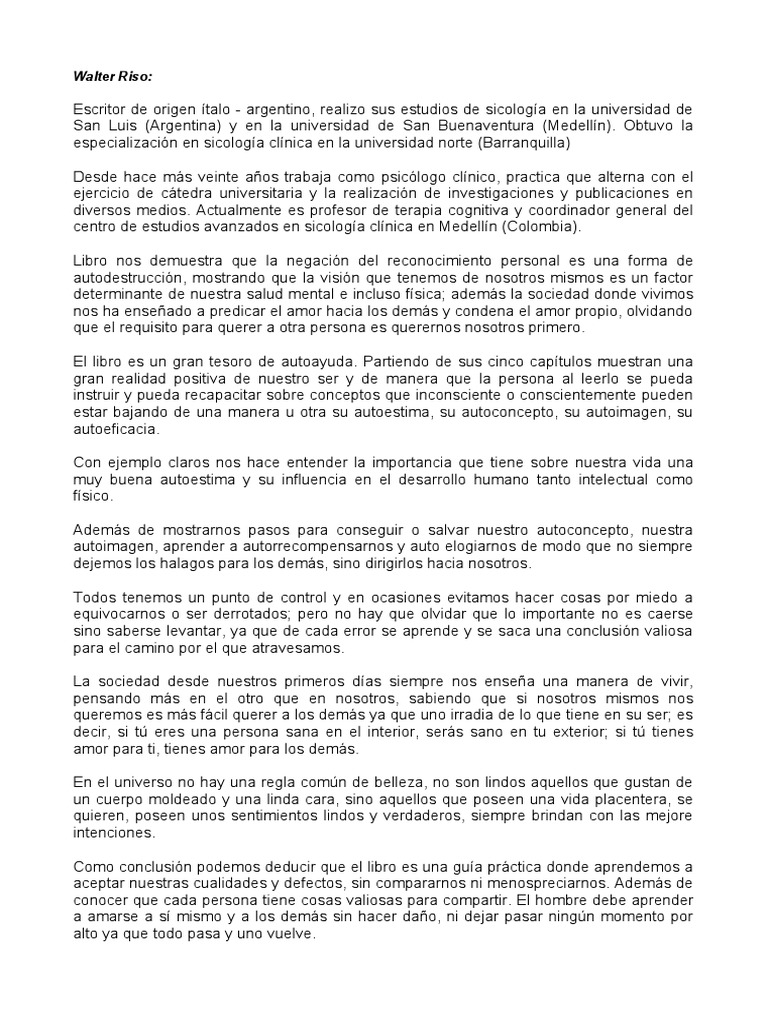 Walter Riso | PDF | Autoestima | Sicología