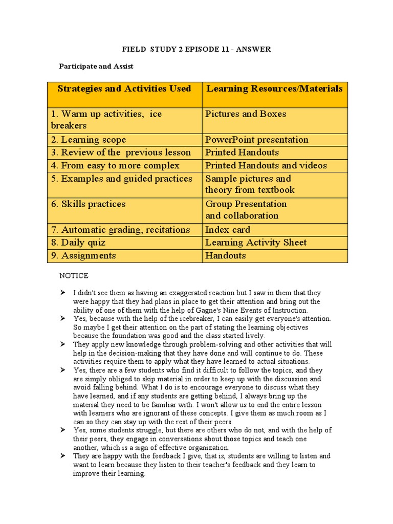 Field Study 2 Episode 11 Answer | PDF
