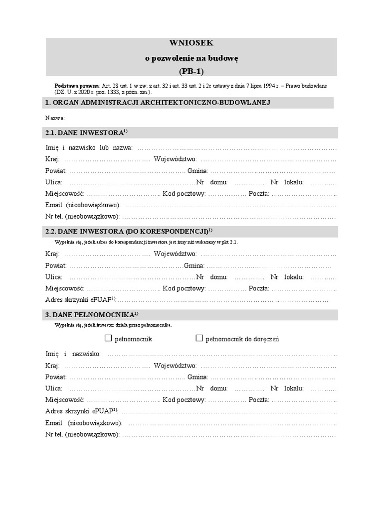PB-1-Wniosek o Pozwolenie Na Budowę | PDF