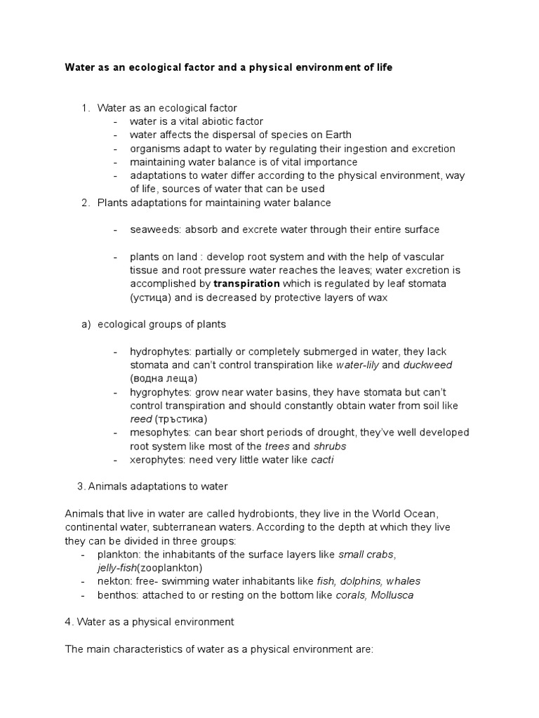 Water As An Ecological Factor and A Physical Environment of Life ...