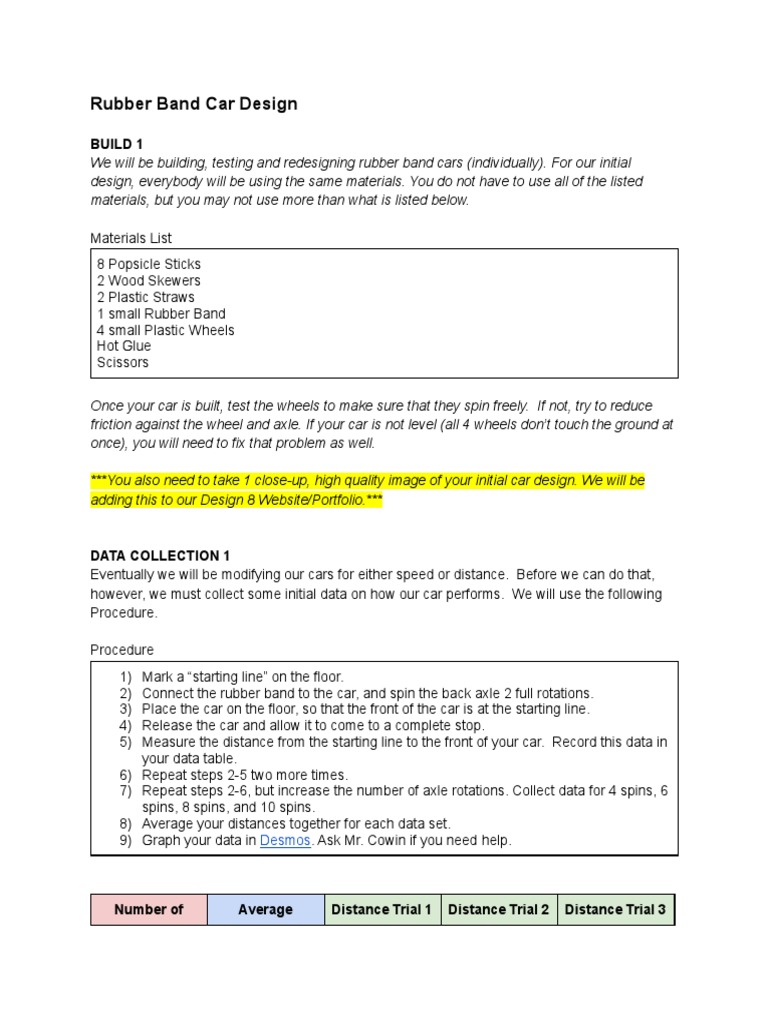 Rubber Band Car - Crit. C | PDF | Wheel | Mechanical Engineering