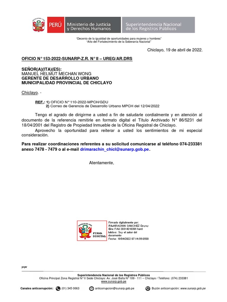 Oficio #153-2022-Sunarp (R) | PDF