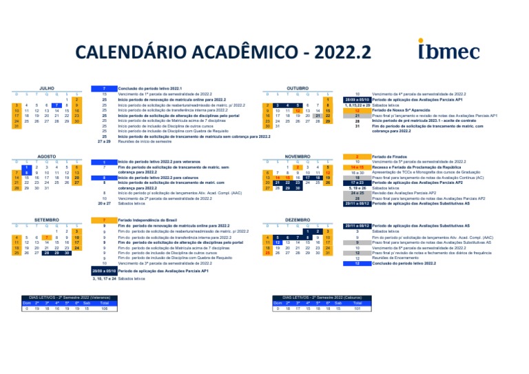 Calendário Acadêmico - 2022 - 2 - Ibmec RJ - V5 | PDF