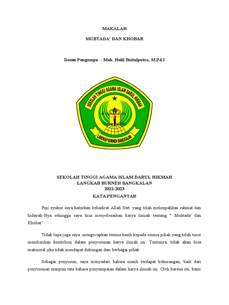 Makalah Mubtada' Dan Khobar | PDF