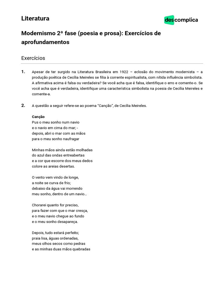 Bixosp-Literatura-Modernismo 2 Fase (Poesia e Prosa) - Exercícios de Aprofundamentos-13-09-2019 ...