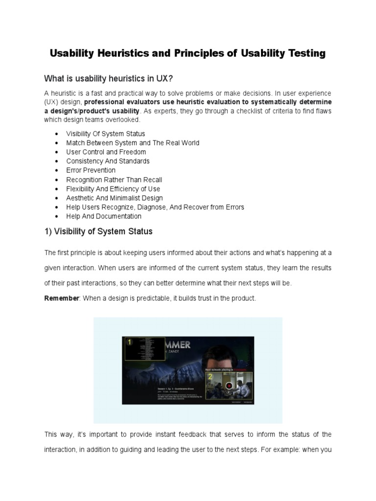Usability Heuristics and Principles of Usability Testing | PDF ...