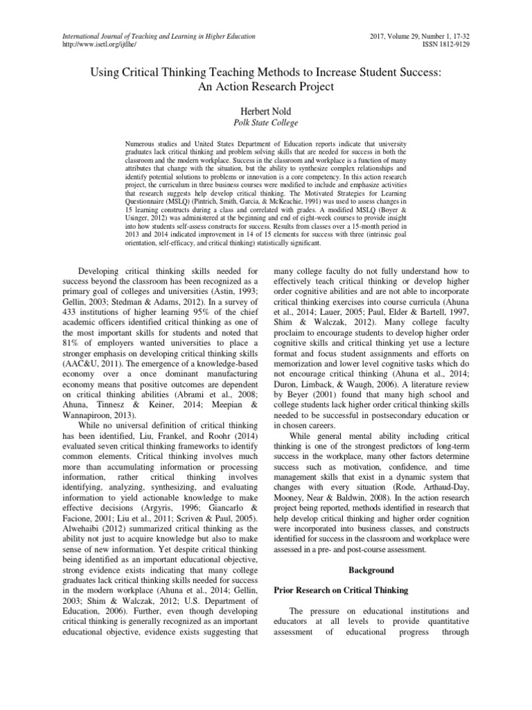 Using Critical Thinking Teaching Methods To Increase Student Success ...