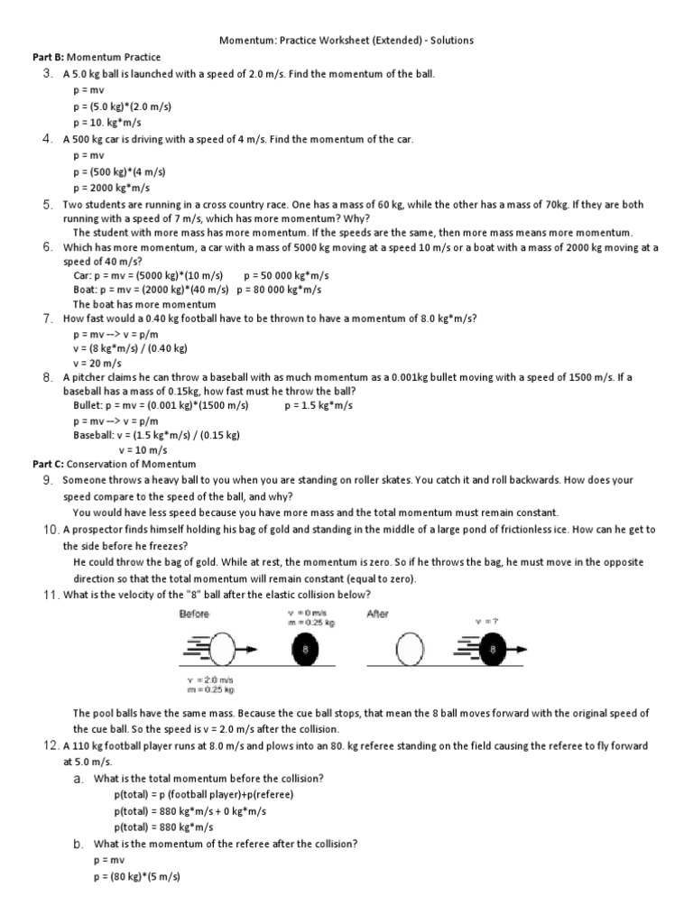 Momentumpracticeworksheetextended Solutions | PDF