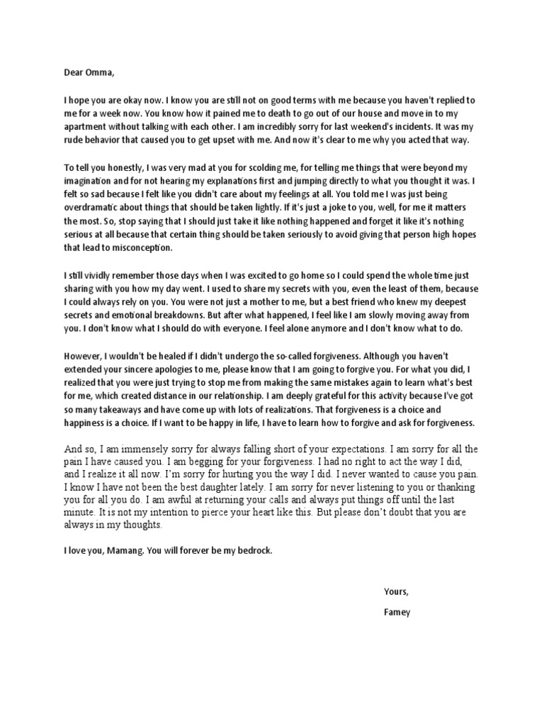 Letter of Forgiveness | PDF | Forgiveness