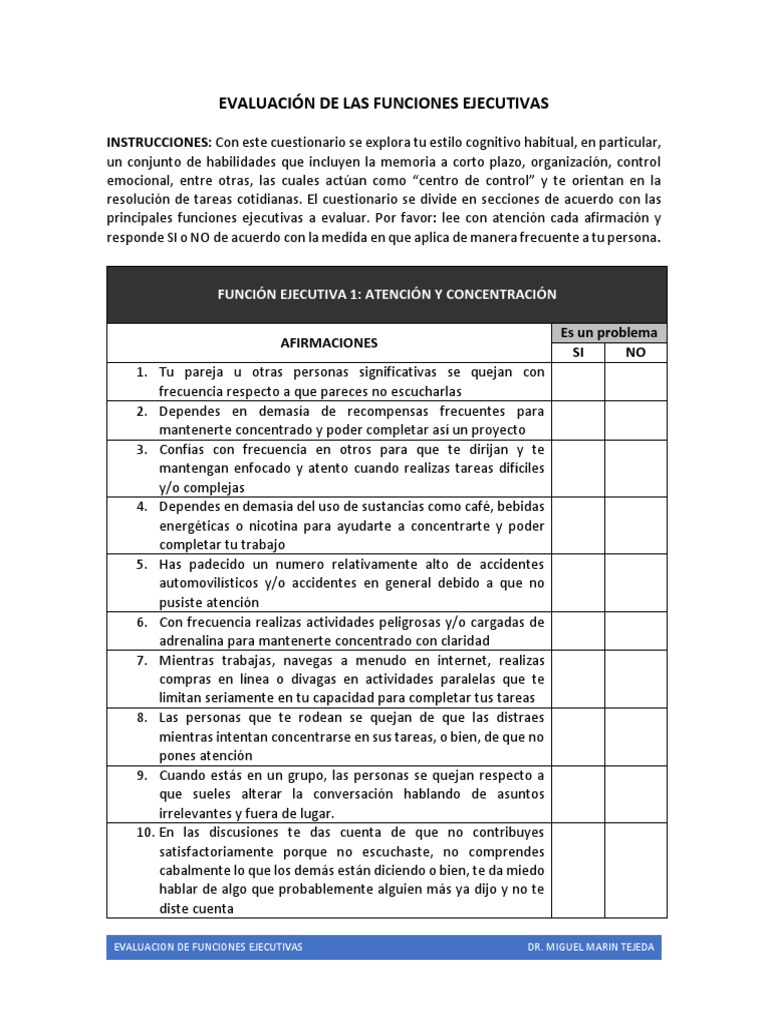 Evaluación de Funciones Ejecutivas | PDF | Las emociones | Sicología