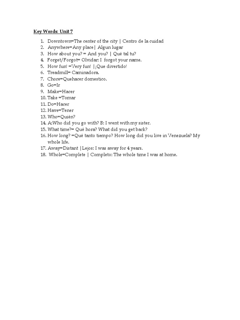 Key Words-Unit 7 | PDF