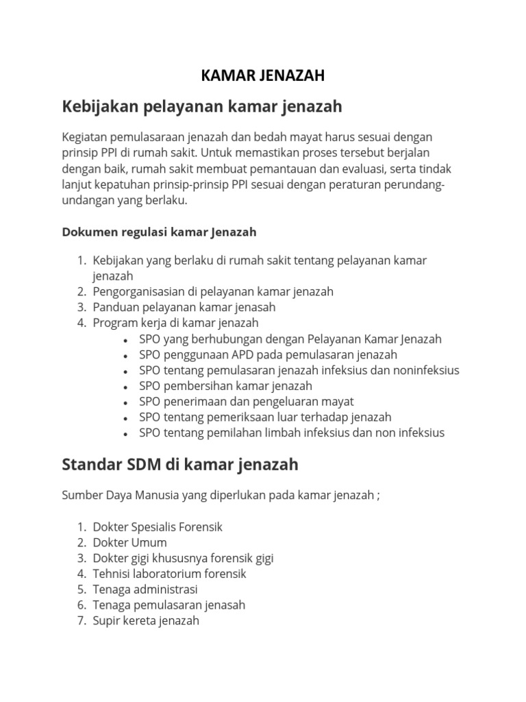 Kebijakan dan Standar Kamar Jenazah | PDF | Sains & Matematika