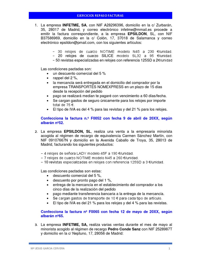 Ejercicios Facturas y Registro | PDF | Factura | Al por menor