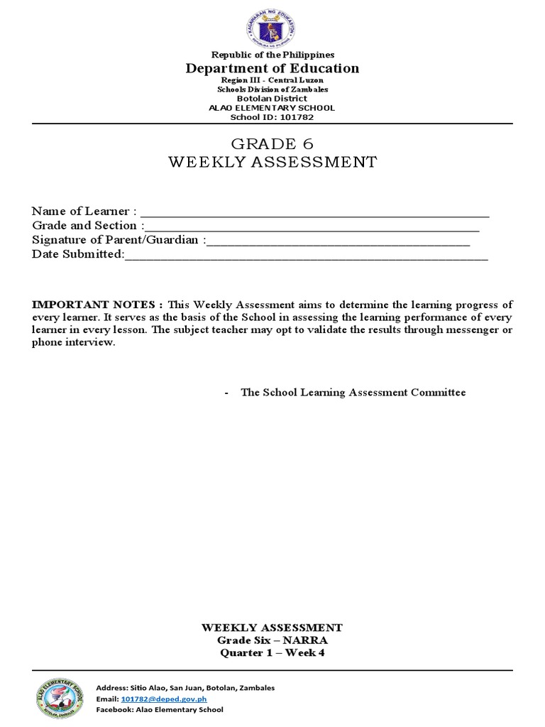 Weekly Test Grade 6 - Q1-W4 | PDF