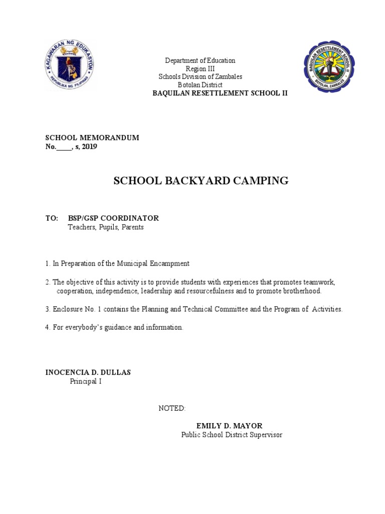 School Backyard Camping Program | PDF