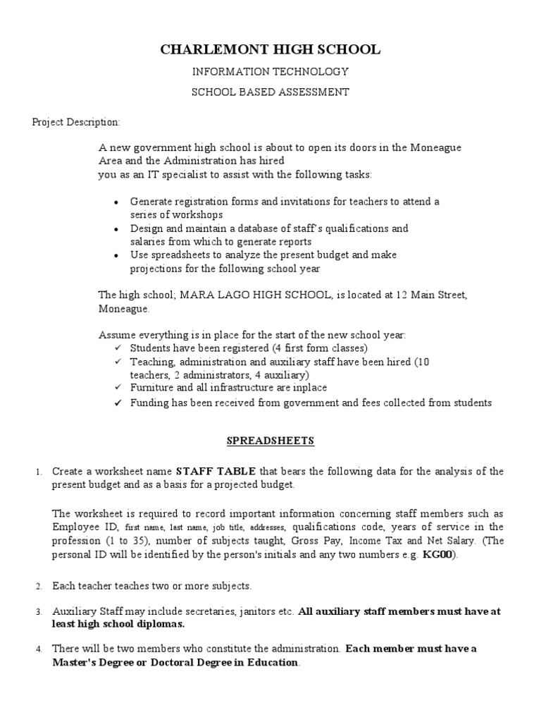 SBA Question | PDF | Worksheet | Spreadsheet