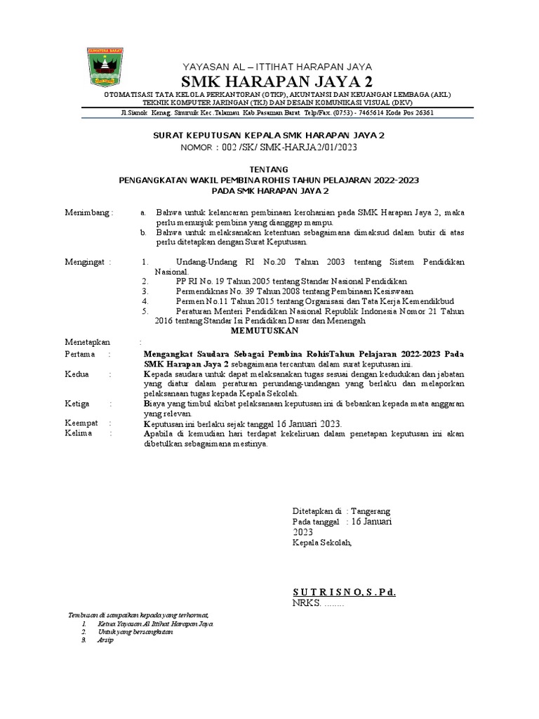 SK Pembina Rohis TP 2022 2023 | PDF