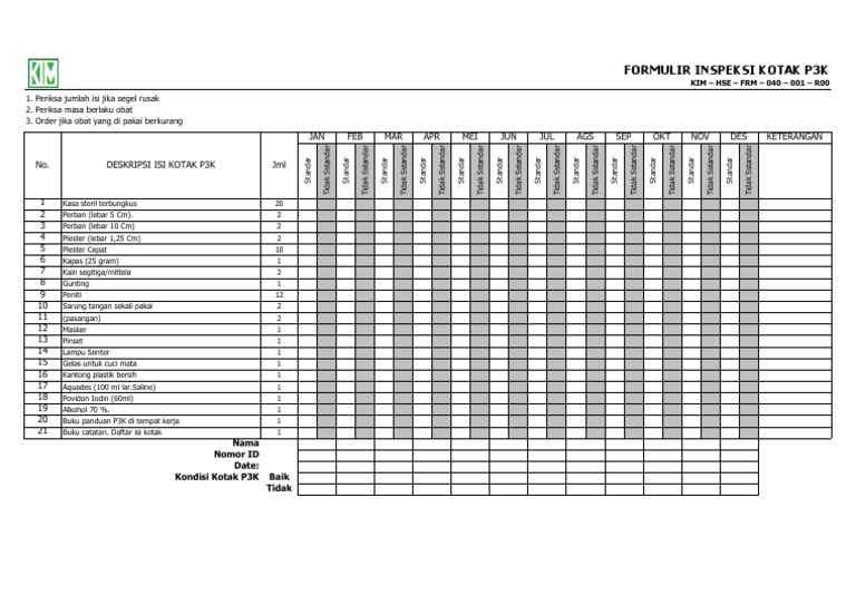Formulir Inspeksi P3K | PDF