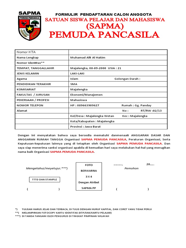 Formulir Pendataran Alfi | PDF
