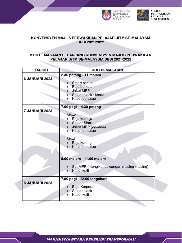 Kode Pakaian Konvensyen MPP UiTM | PDF
