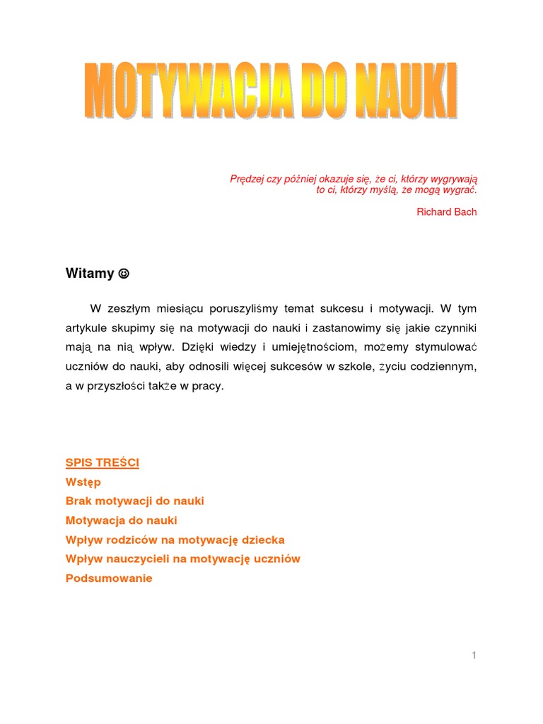 Od-Marzenia-Do-Sukcesu Motywacja Do Nauki | PDF