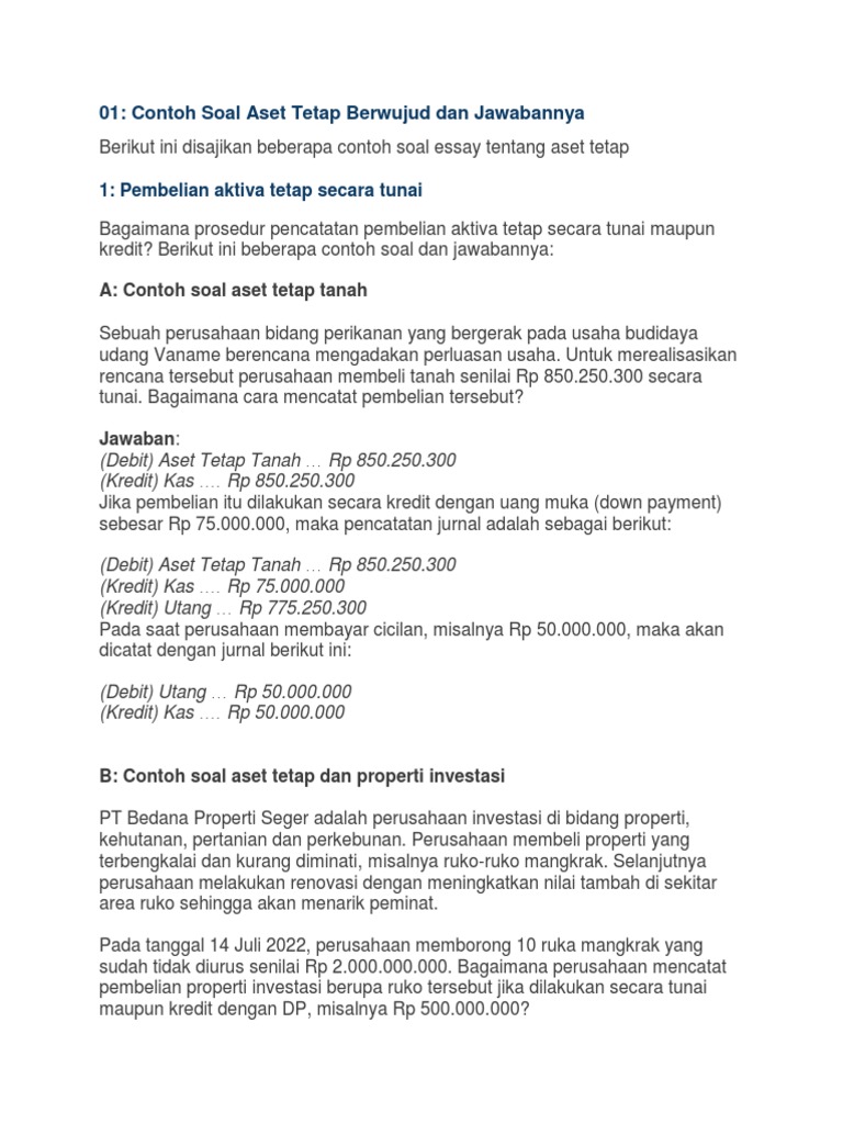 Contoh Soal Aset Tetap dan Jurnalnya | PDF | Bisnis | Pengelolaan ...